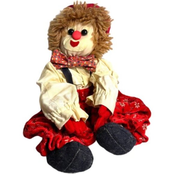 Unbranded | Toys | Vintage Handmade Cloth Clown Rag Doll 6 Ooak Red ...